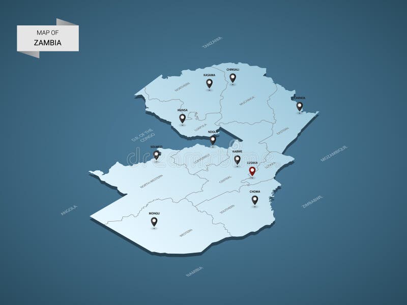 Isometric 3D Zambia Vector Map Concept. Stock Vector - Illustration of ...