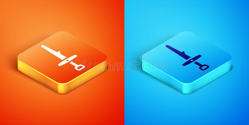 Isometric Dagger Icon Isolated on Orange and Blue Background. Knife ...