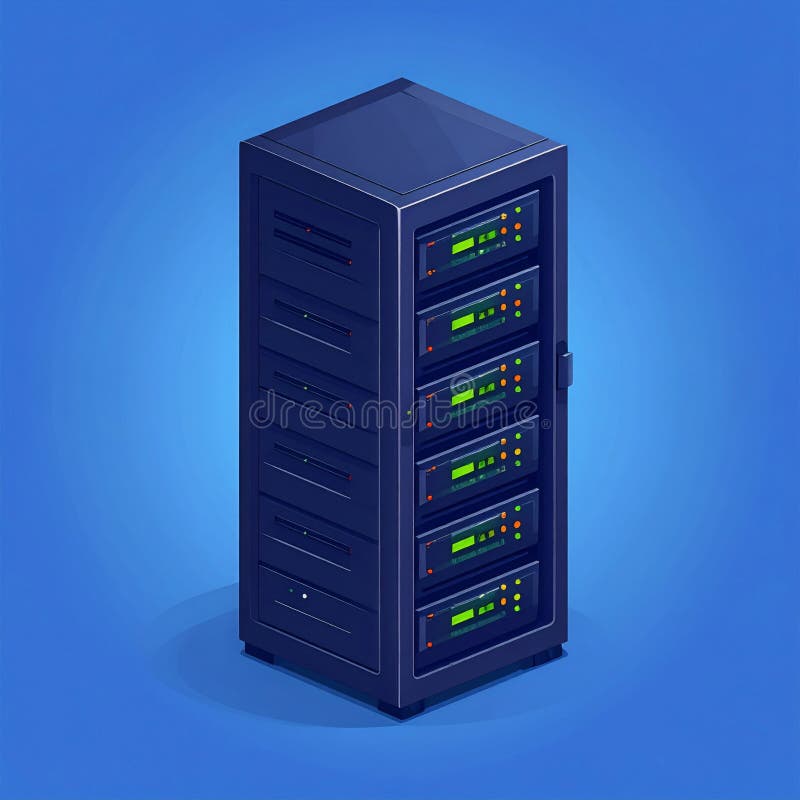 Isometric Dark Server Rack on Blue Background Stock Illustration ...