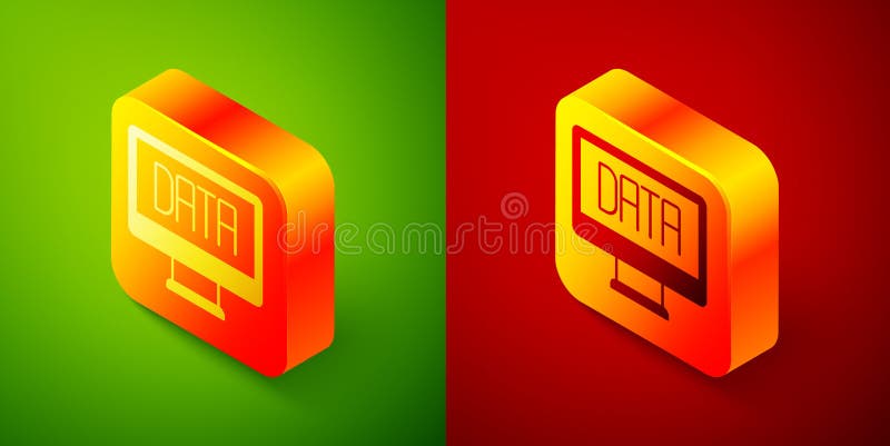Isometric Data Analysis Icon Isolated on Green and Red Background ...