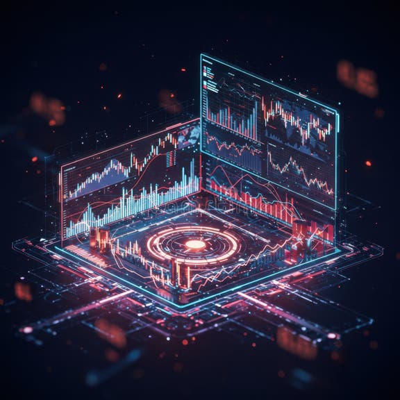 Isometric Data Analysis Visualization with Neon Charts Stock ...