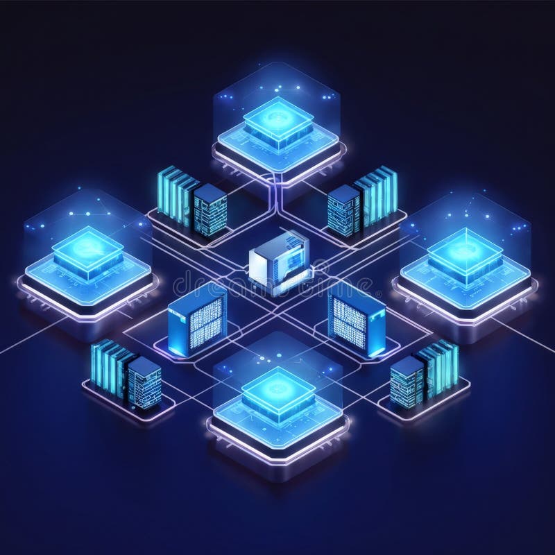 Isometric Data Center, Computer Network and Storage Technology. 3d ...