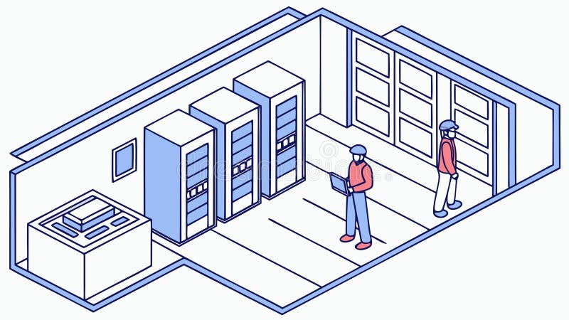 Isometric Data Center with Technicians, Secure Server Management, Vector Design Generative AI ...