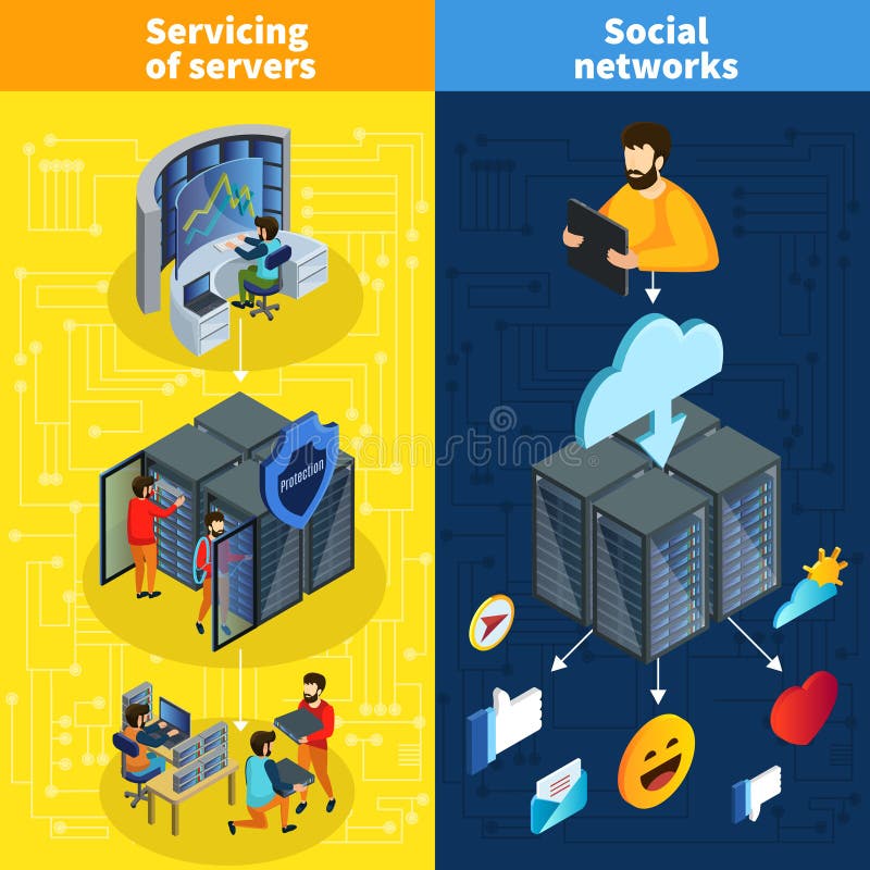 Isometric Data Center Vertical Banners Stock Vector - Illustration of ...