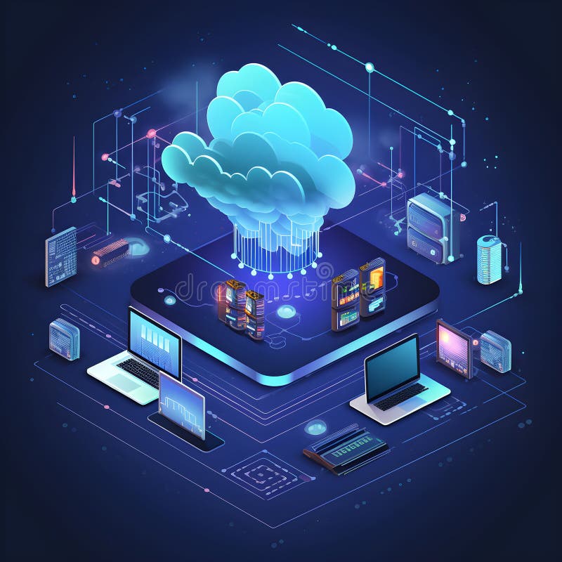 Isometric Data Information Technology Laptop Server Storage Cloud WiFi Blue Icon Stock ...