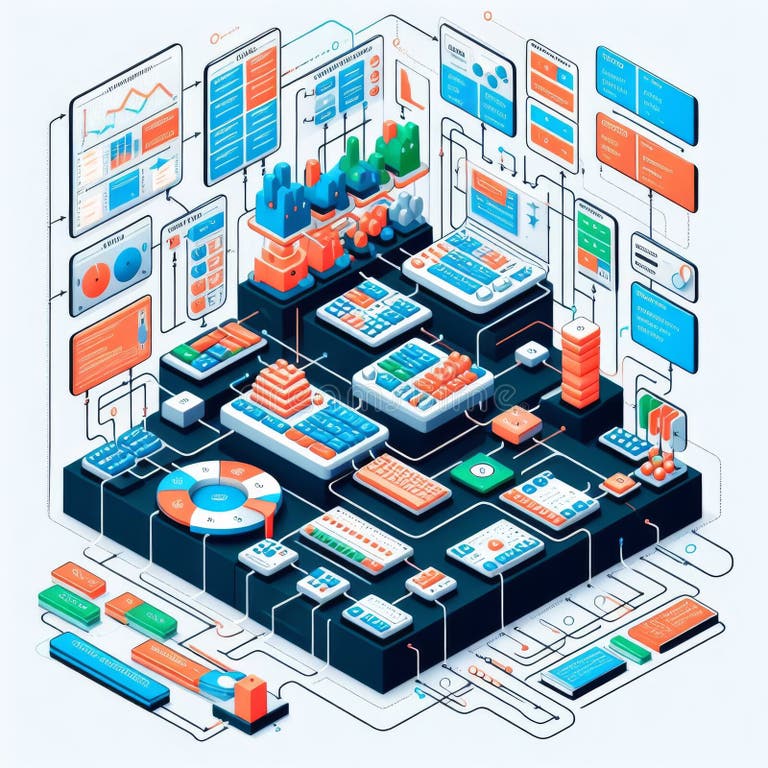 Isometric Data Infrastructure Illustration Stock Photo - Image of ...