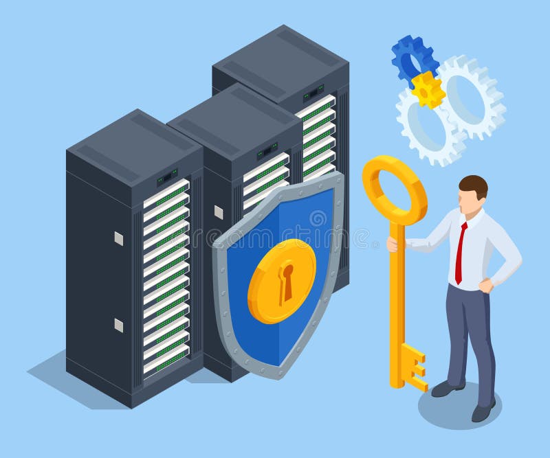 3D Isometric Privacy and Data Protection Concept with Hero Protect Data ...