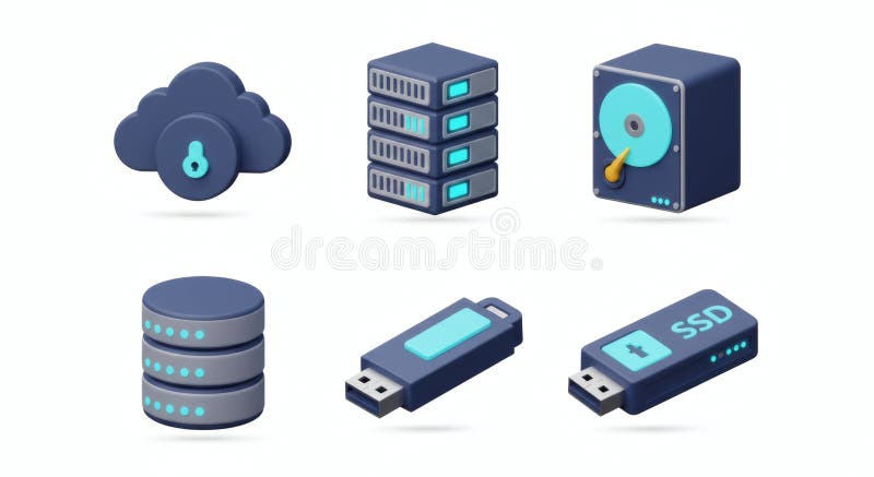Isometric Data Storage Devices Including Cloud Server Hdd Ssd and Usb ...