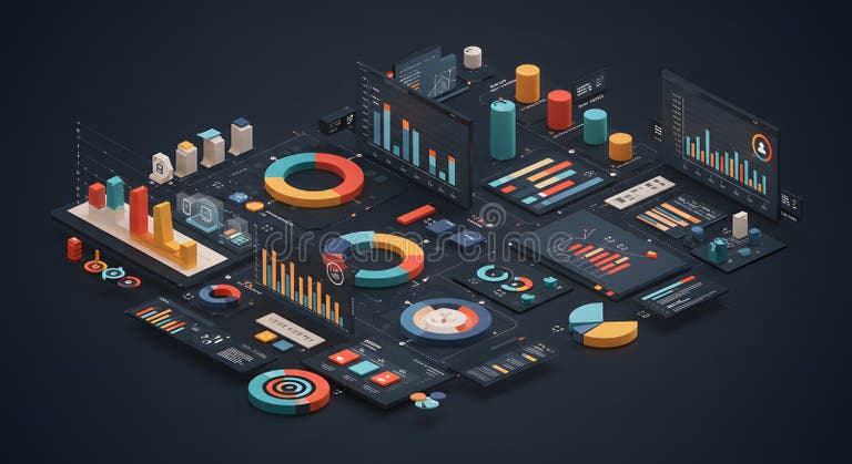Isometric 3D Data Visualization: Business Analytics Charts and Graphs ...