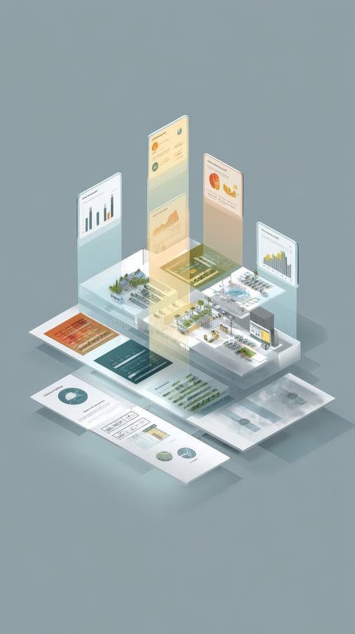 Isometric Data Visualization Dashboard with Layered Infographic Panels ...