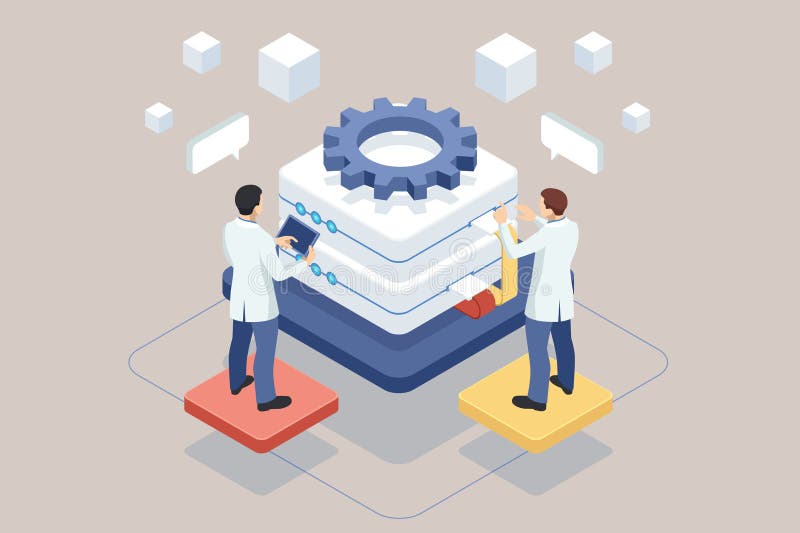 Isometric Database And Cloud Data Storage Concept Server Room
