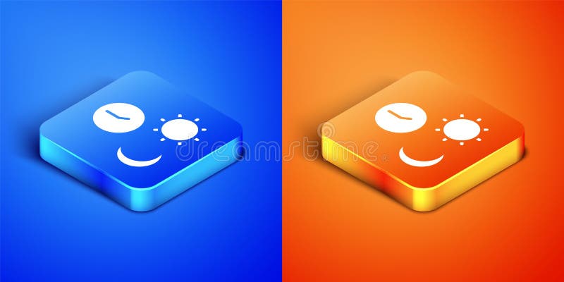 Isometric Day and Night with Time Icon Isolated on Blue and Orange ...