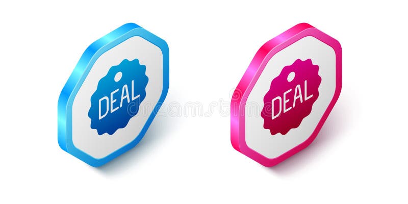 Isometric Deal Icon Isolated on White Background. Hexagon Button Stock ...