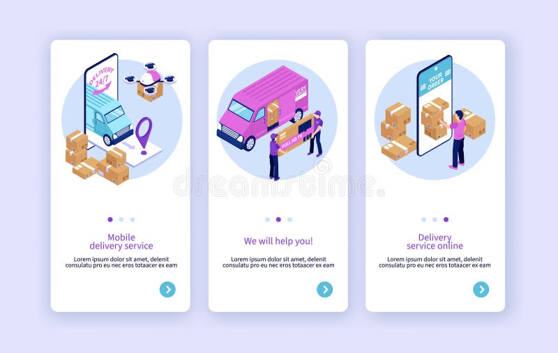 Isometric Delivery App Design Template Collection Stock Illustration ...