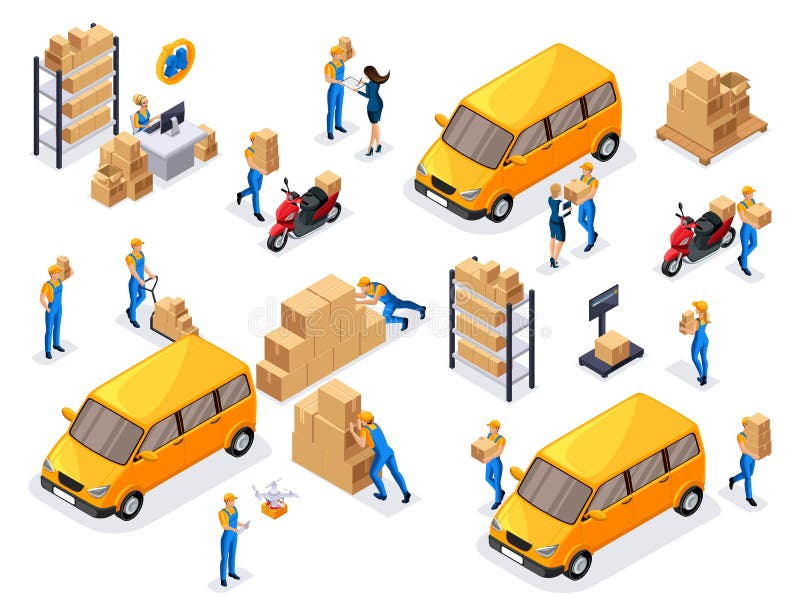 Isometric Delivery Service, Couriers, Warehouse Workers, Round-the ...