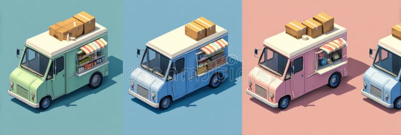 Isometric Delivery Van for Fresh Fish with Various Packaging Options in ...