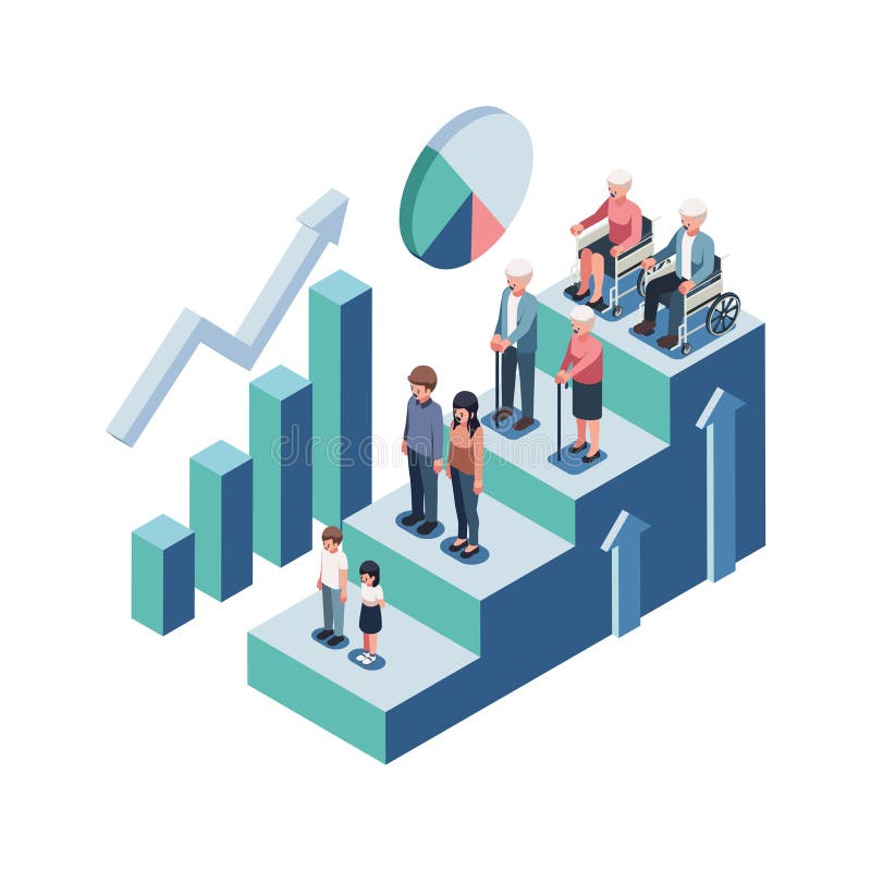 Isometric Demographic Transition Featuring Different Age Groups Stock ...