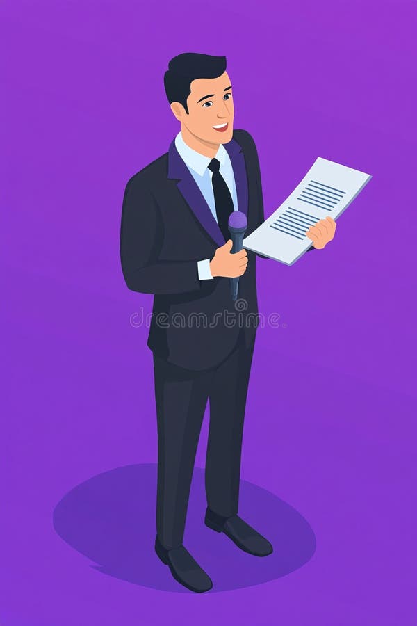 Isometric Depiction of an Actor Holding a Script and Microphone. Stock ...