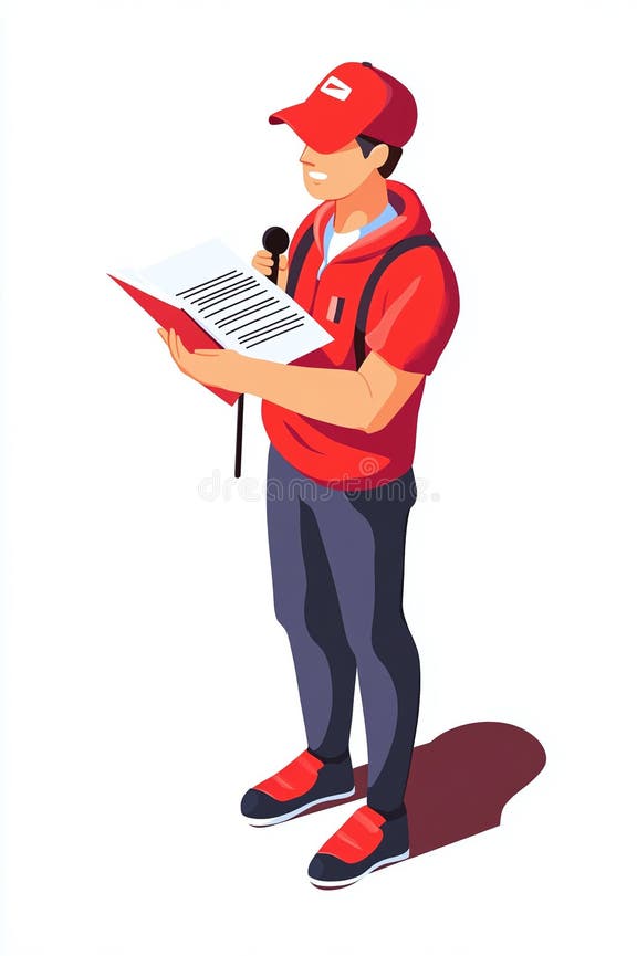 Isometric Depiction of an Actor Holding a Script and Microphone. Stock ...