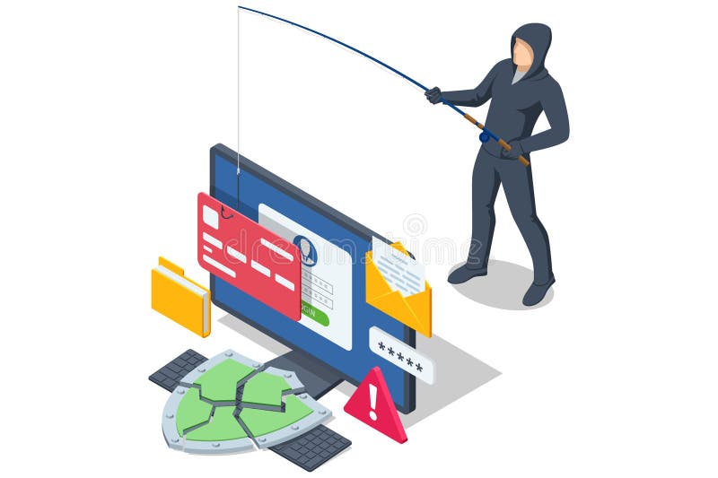 Isometric Depiction of a Hooded Hacker Reeling in a Credit-card Panel ...