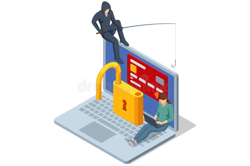 Isometric Depiction of a Hooded Hacker Reeling in a Credit-card Panel ...