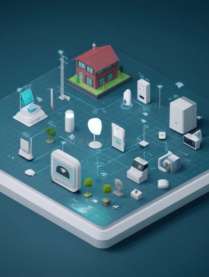 Isometric Depiction of an Interconnected Smart Home Device Ecosystem ...