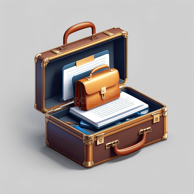 An Isometric Depiction of a Open Briefcase Icon Stock Illustration - Illustration of tourist ...