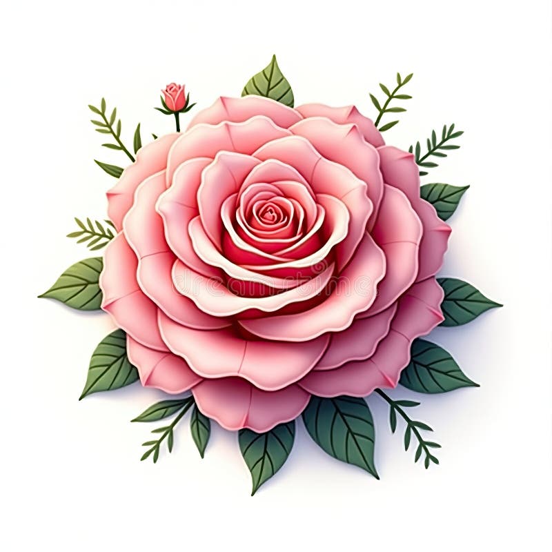 An Isometric Depiction of a Pink Rose Stock Illustration - Illustration ...