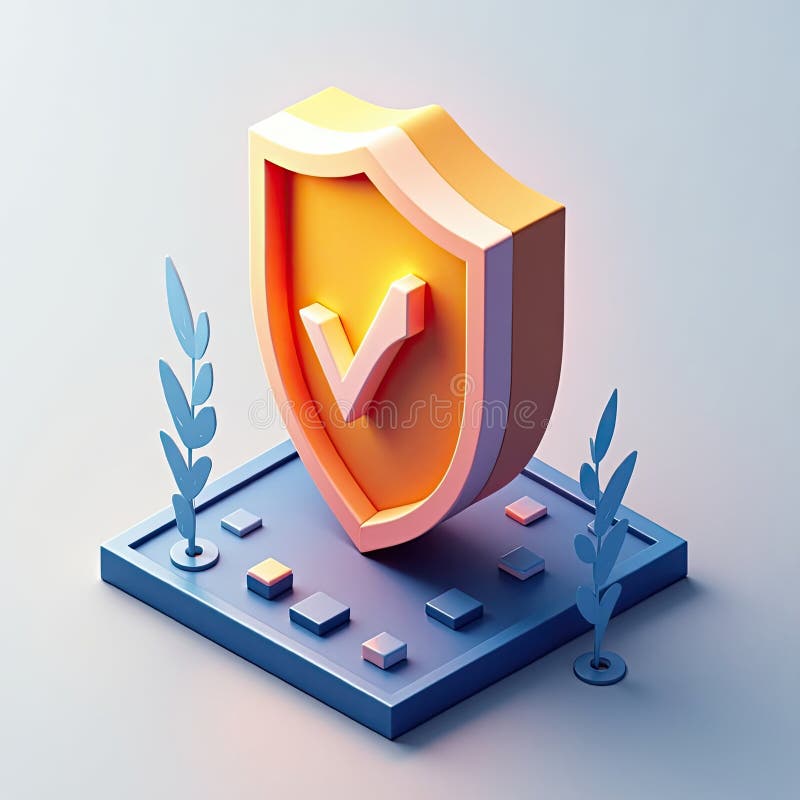 An Isometric Depiction of a Shield with a Checkmark Stock Illustration ...