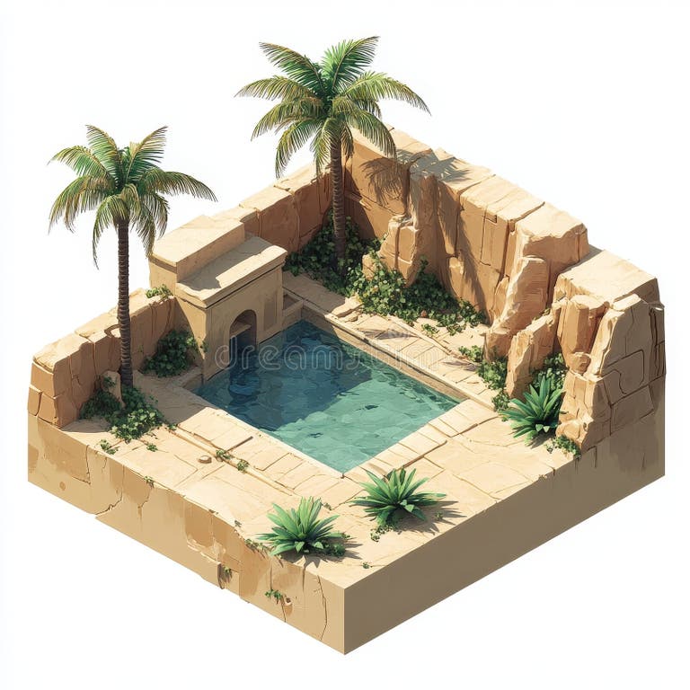 Isometric Desert Oasis Pool Scene Stock Illustration - Illustration of ...