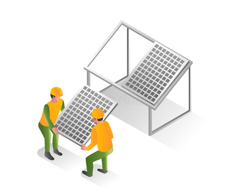 Isometric Design Concept Illustration. Two Men Installing Solar Panels ...