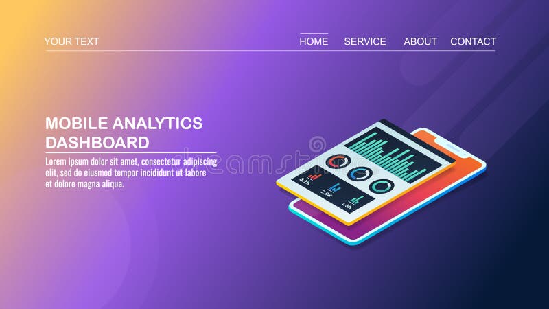Isometric Design Concept of Mobile Analytics, Marketing Data Displaying ...