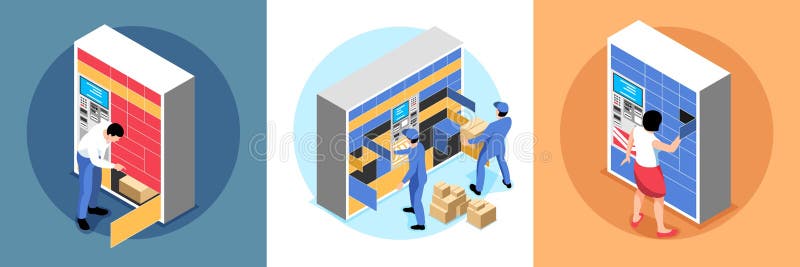 Isometric Design Concept Set of Three Square Compositions with ...