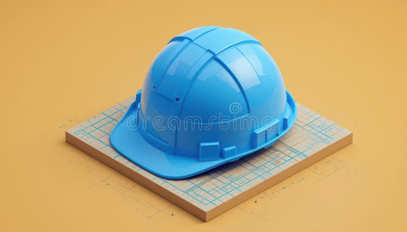 Isometric Design Construction Helmet on Grid Background. Technical ...