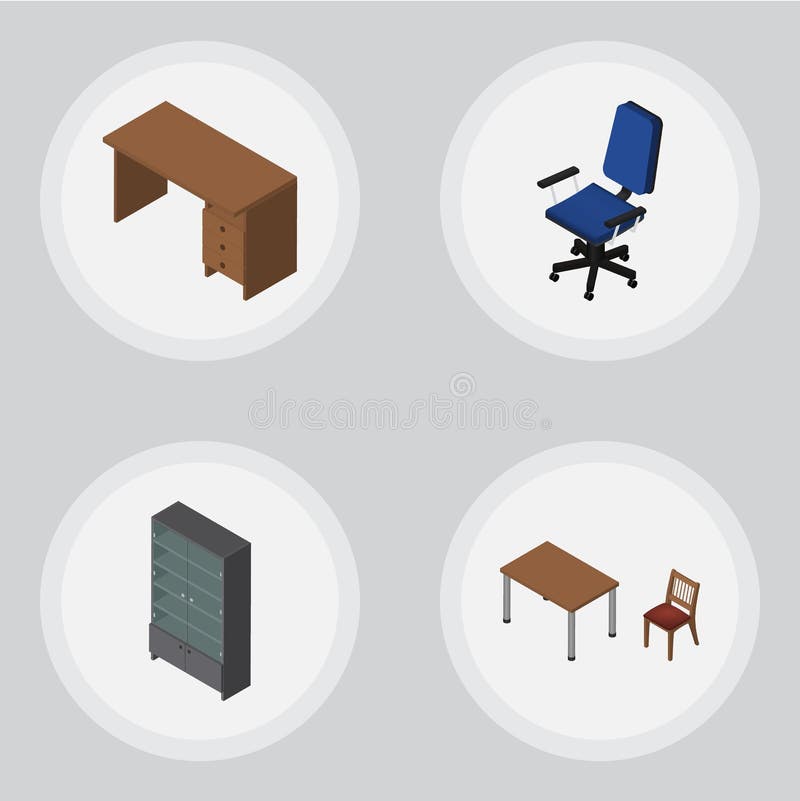 Isometric Design Set of Office, Table, Sideboard and Other Vector ...