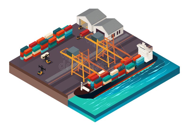 Isometric Design of a Shipping Port Stock Vector - Illustration of ...