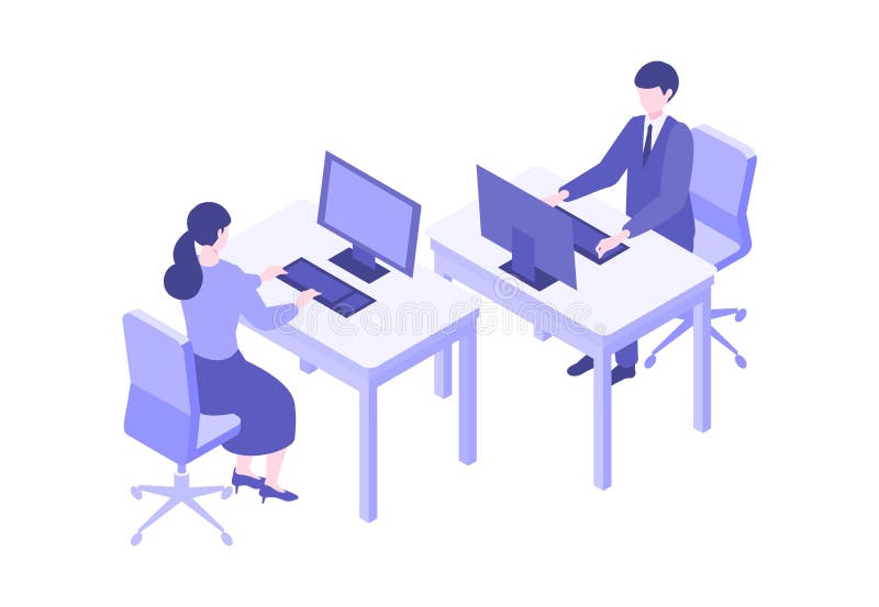 Isometric Desk Working Concept. Concept for Office Work, Back Office ...