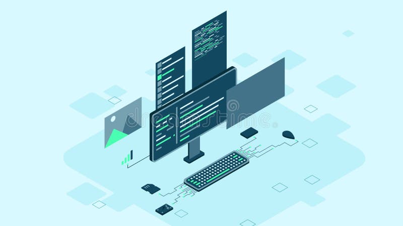 Isometric Laptop With Coding Programming Concept Digital Learning 1796