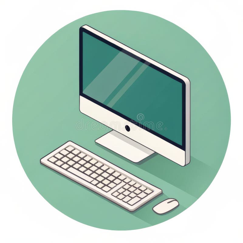 Isometric Desktop Computer Illustration Green Background, Digital ...