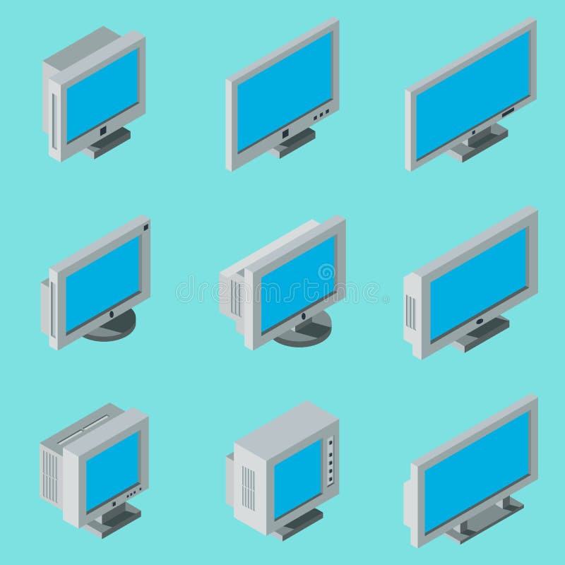 Isometric Desktop Computer Monitor Icons Stock Vector - Illustration of ...