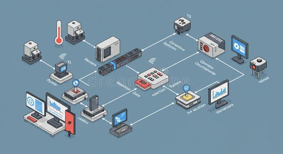 Isometric Diagram Illustrating a Computer Network System. Includes ...