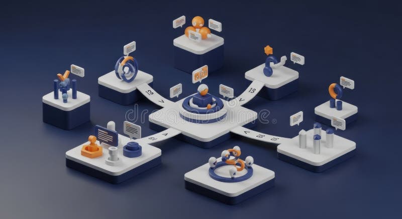 Isometric Network Diagram with People and Speech Bubbles Stock ...