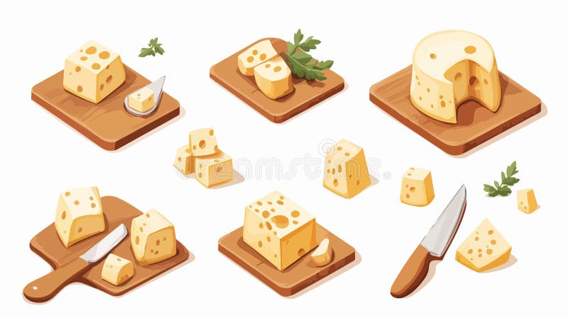 Isometric Dice Cut Cheese Vector Illustration for Design Projects Stock ...