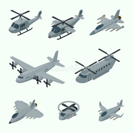 Isometric of Different Military Aircraft Vector Illustration Stock ...