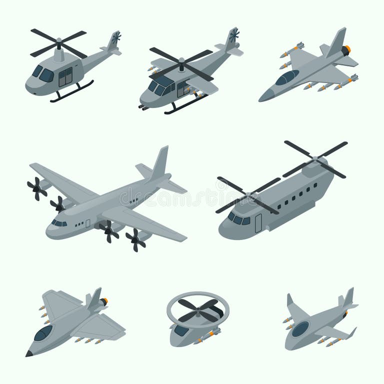 Isometric of Different Military Aircraft Vector Illustration Stock ...