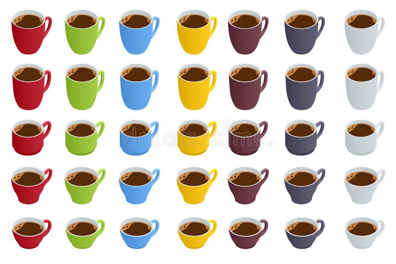 Isometric Different Types of Cups of Coffee or Tea. Coffee Types Set ...