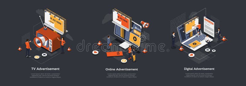Isometric Digital Advertising and Technologies Concept. Strategies of ...