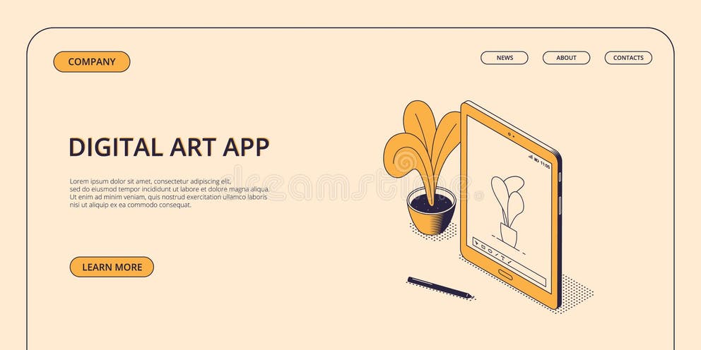 Isometric Digital Art Application Concept on Web Page Template. Stock ...