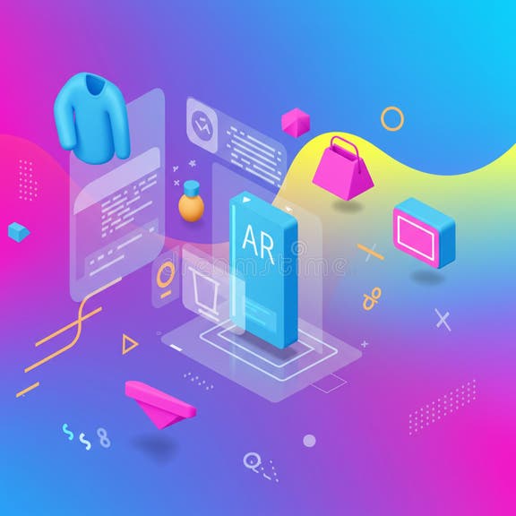 Isometric Digital Art with Vibrant Gradients Features Themes of Augmented Reality (AR) Stock ...