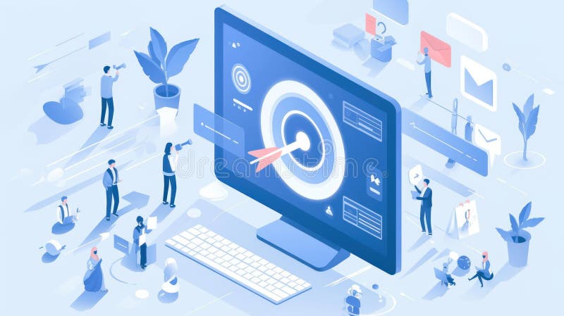 Flat Abstract Isometric Target Hitting Target on Computer Screen, with ...